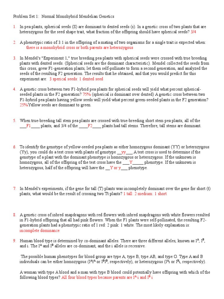 Genetics Problem Sets 1 and 2 Answers | PDF | Dominance (Genetics ...