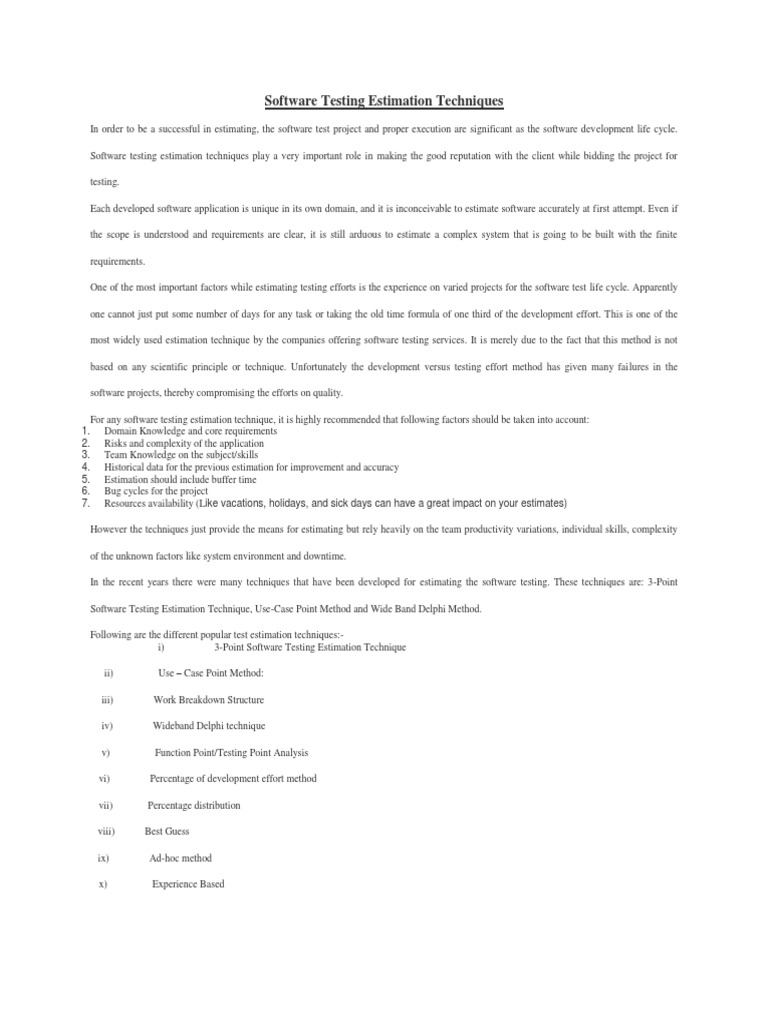 Software Testing Estimation Techniques | PDF | Software Testing ... Software Testing Estimation Techniques | PDF | Software Testing ...