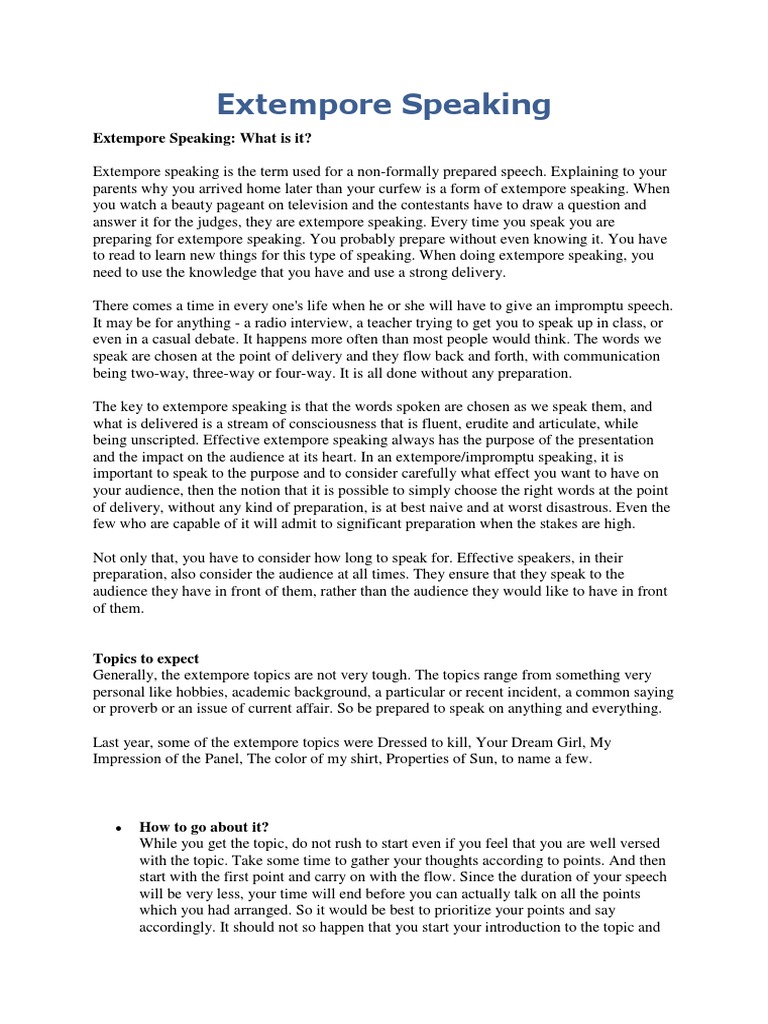 Extempore Speaking | Public Speaking | Speech