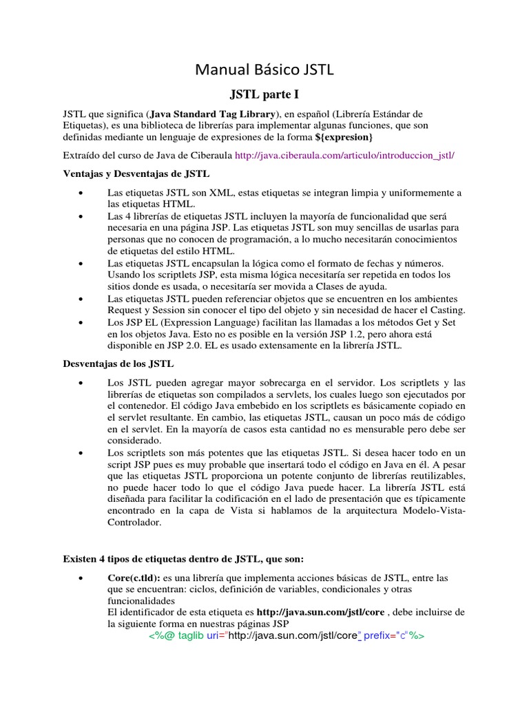 Manual Básico JSTL | PDF | Páginas del servidor Java | Plataforma Java