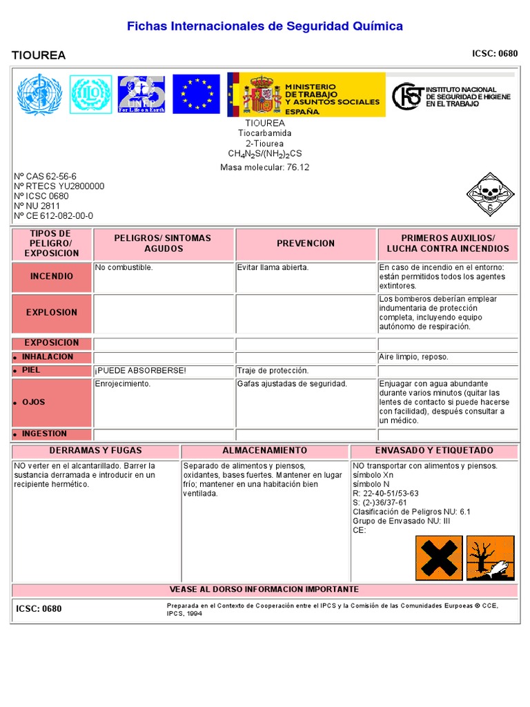 Tiourea - Ficha de Seguridad Quimica - Esp | PDF | Agua | Sustancias ...