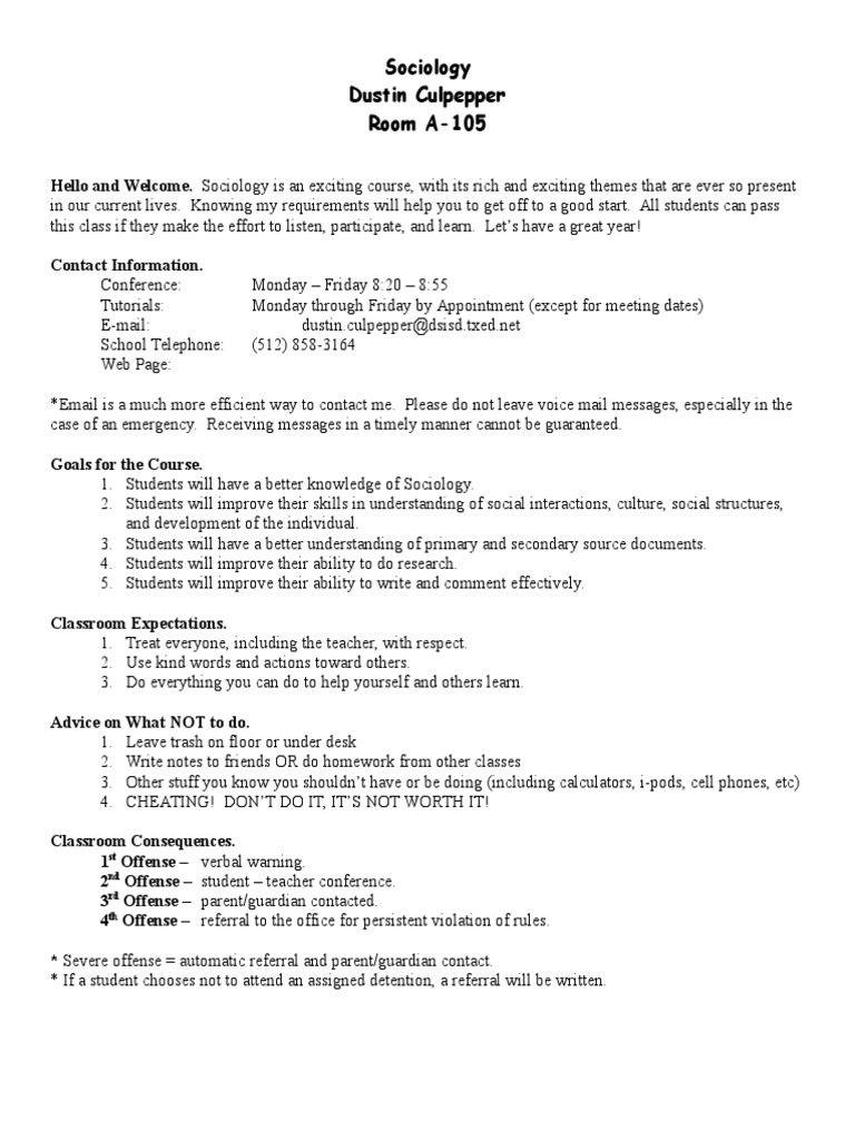 Sociology Course Syllabus 2014 | PDF | Academic Dishonesty | Communication