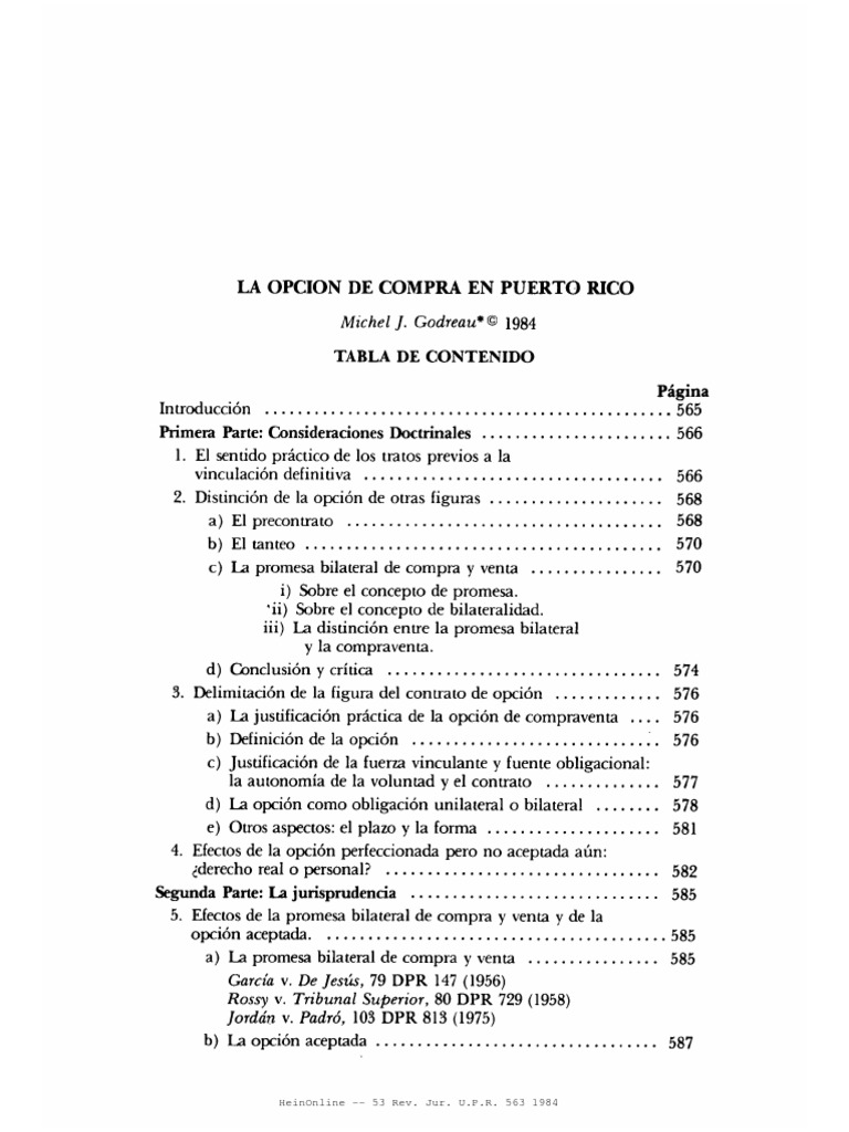 La Opcion de Compra en Puerto Rico, Godreau, Michel J | PDF | Estudios ...