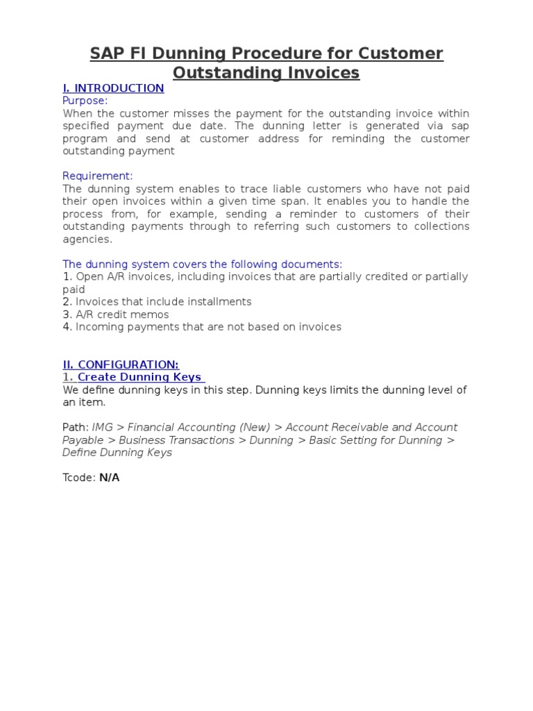 SAP FI Dunning Procedure For Customer Outstanding Invoices | PDF | Debits And Credits | Invoice