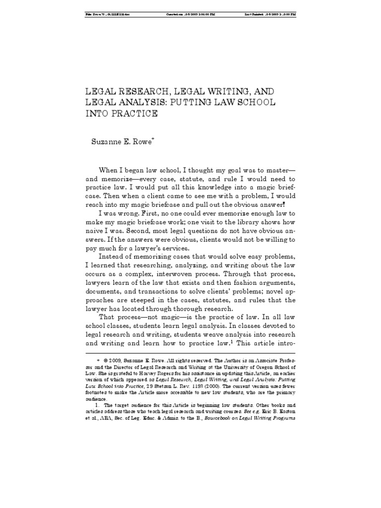 Legal Research Legal Writing and Legal Analysis | PDF