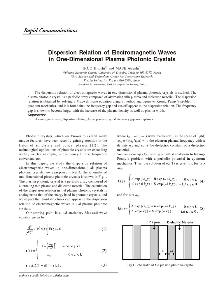 Dispersion Relation of Electromagnetic Waves | PDF | Photonics | Waves