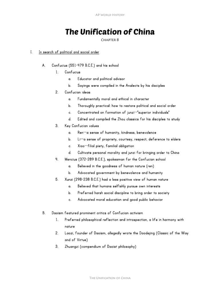 Chapter 8 - The Unification of China (Outline) | PDF | Han Dynasty ...