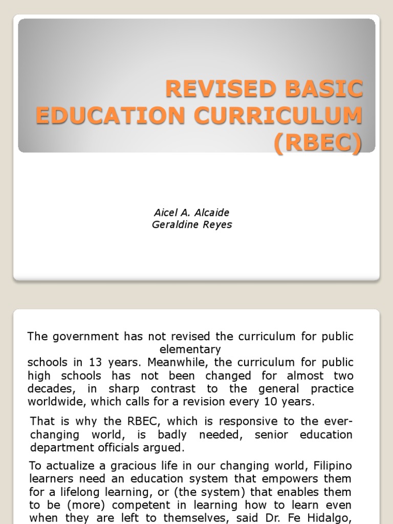 Revised Basic Education Curriculum | Download Free PDF | Curriculum ...