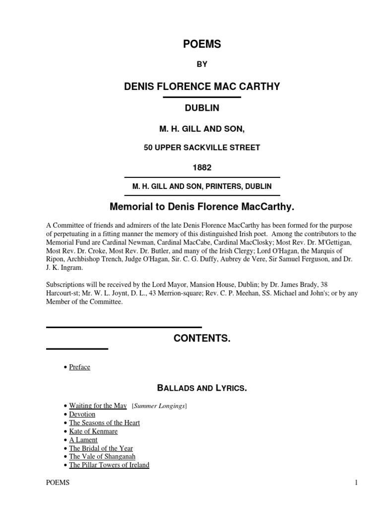 Poems by MacCarthy, Denis Florence, 1817-1882 | PDF | Translations | Poetry