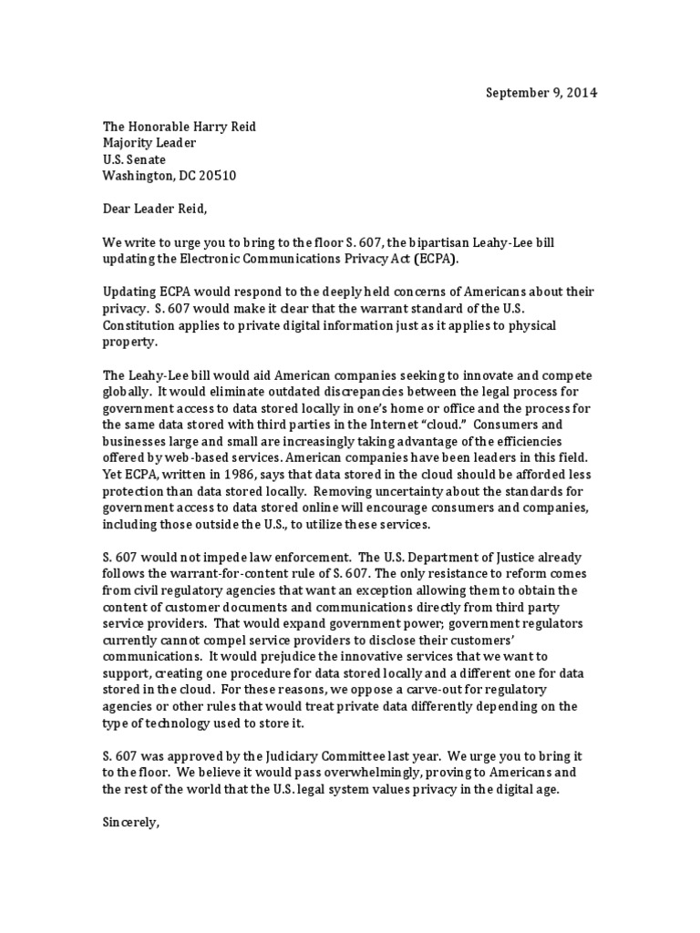 Letter To Senate On ECPA Updates | PDF | Cyberspace | Privacy