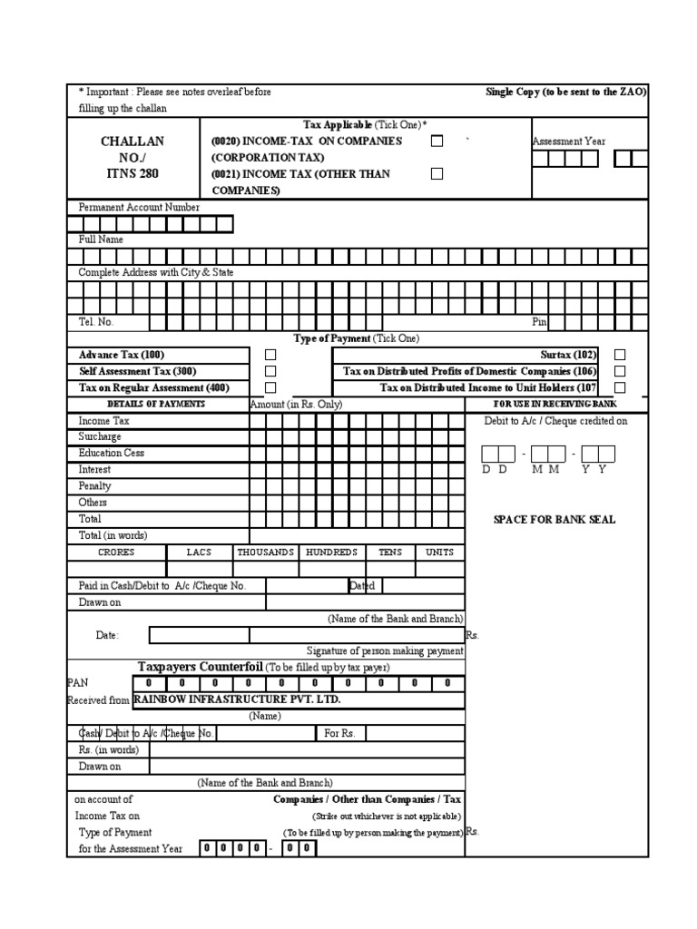 Income Tax Challan - 280 | PDF | Payments | Cheque