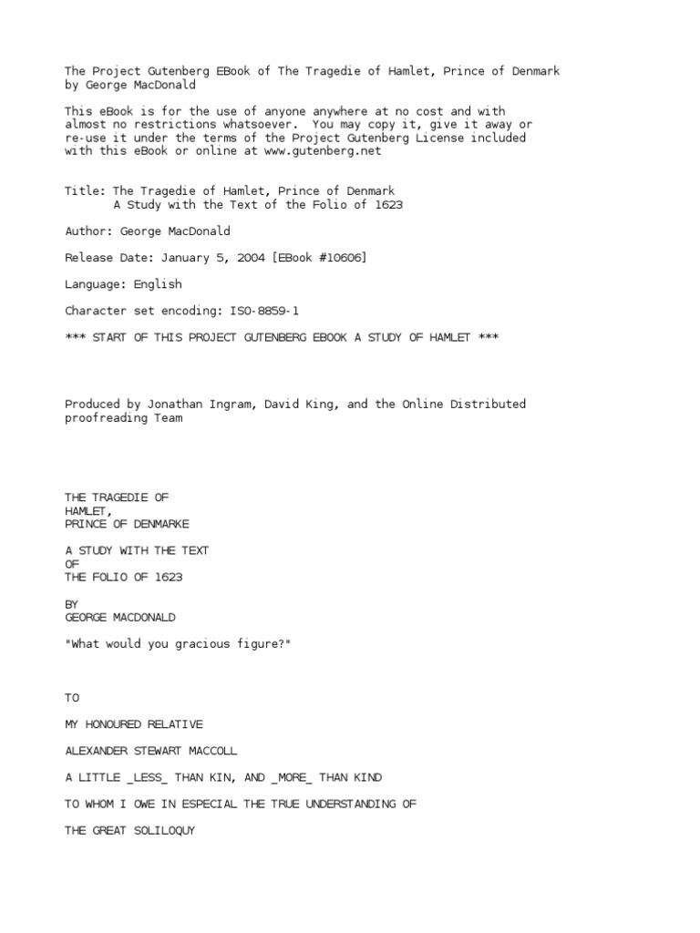 The Tragedie of Hamlet, Prince of DenmarkA Study With The Text of The ...