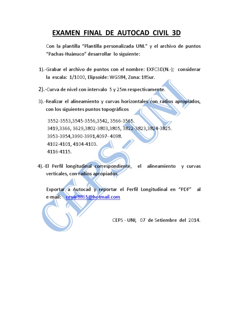 Examen Final de Autocad Civil 3d | PDF