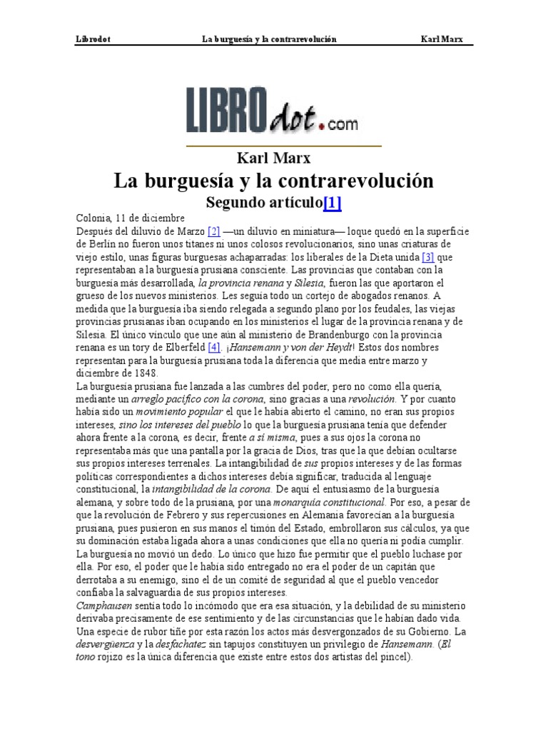 Marx - Burguesia y La Contrarevolucion (1848) | PDF | Burguesía | Karl Marx