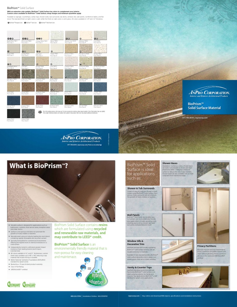 InPro Corporation-BioPrism Brochure Colores | PDF | Countertop ...