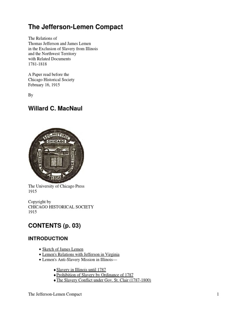 The Jefferson-Lemen Compact: Willard C. Macnaul | PDF | Abolitionism In ...