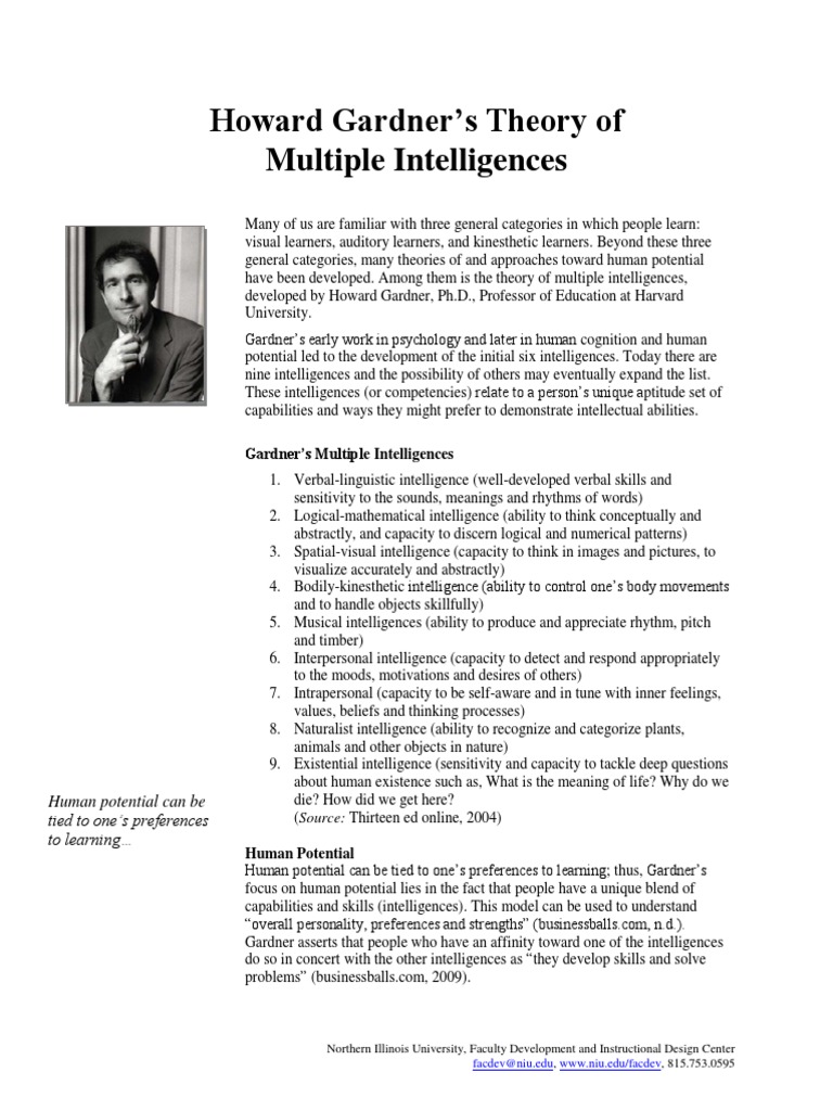 Howard Gardner Theory Multiple Intelligences | PDF | Intelligence ...