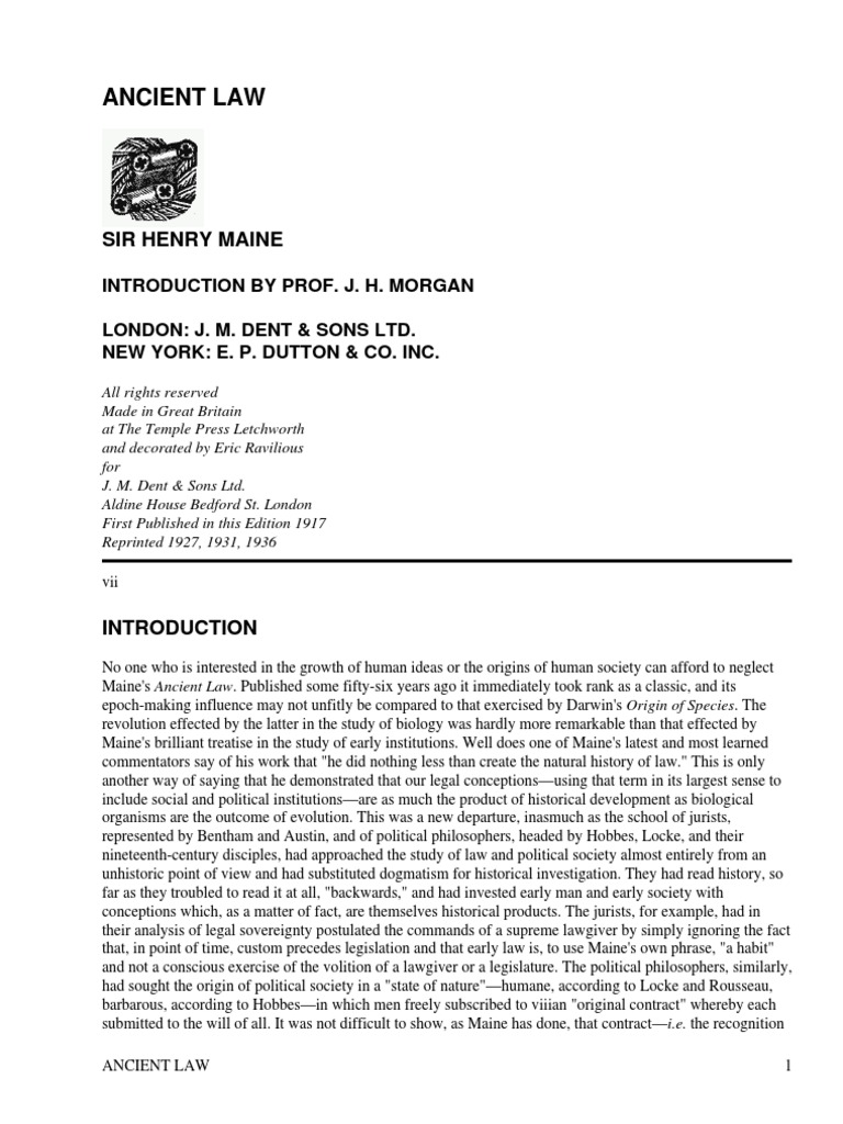 Ancient Law: Sir Henry Maine | PDF | Will And Testament | Jurisprudence