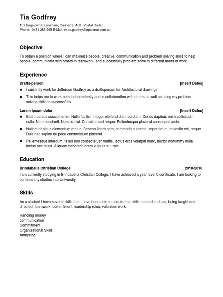Tia Godfrey's Draftsperson Resume | PDF