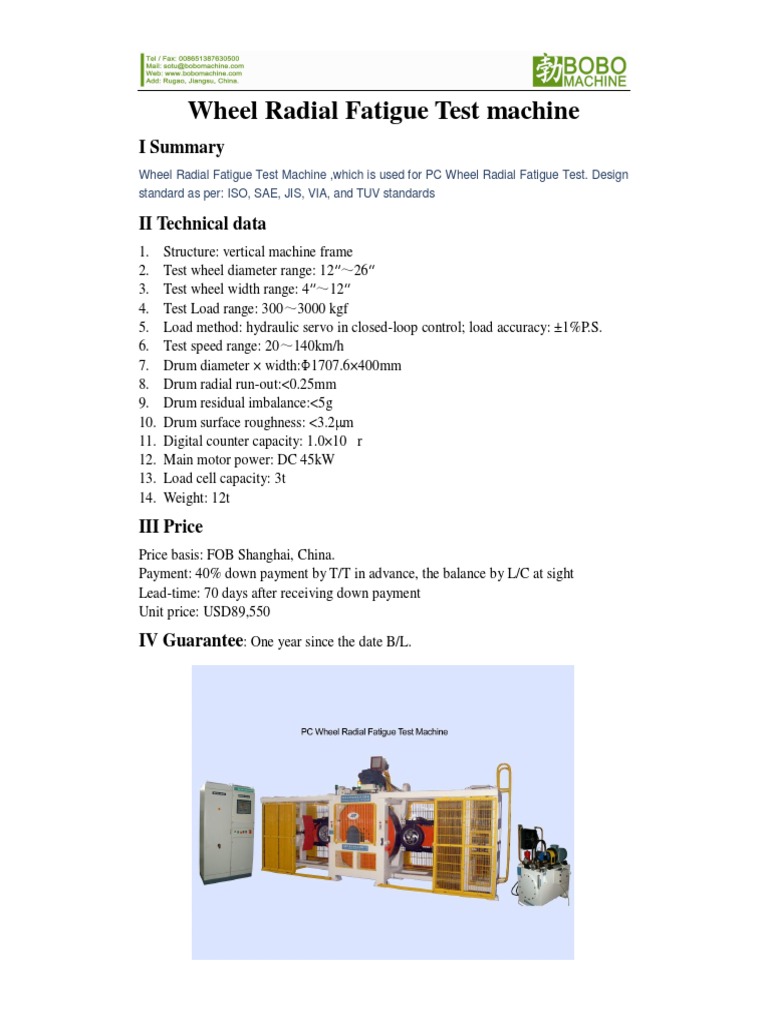 Wheel Radial Fatigue Test Machine | PDF | Engineering | Manufactured Goods
