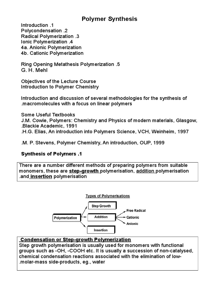 Polymer Synthesis Techniques | PDF | Polymerization | Polymers