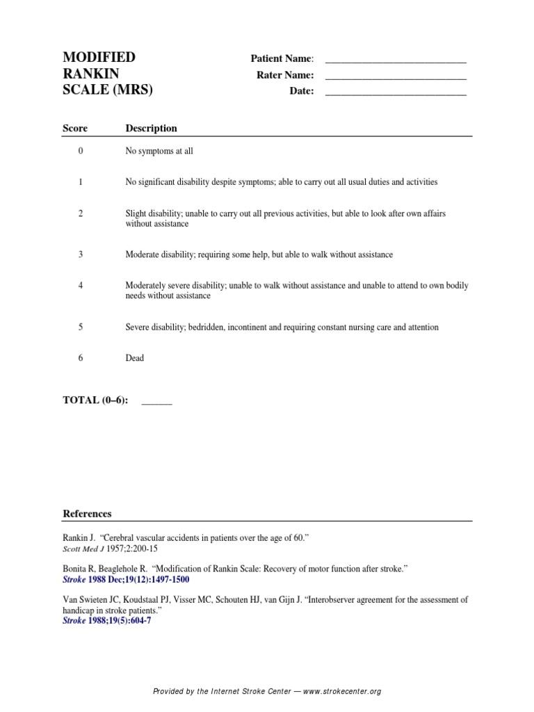Modified Rankin Scale for Stroke Assessment | PDF | Self-Improvement