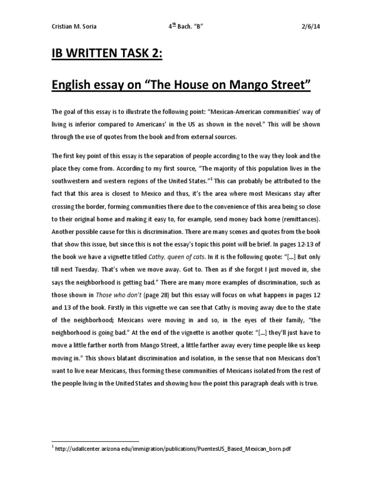 IB Written Task 2 On The House On Mango Street | PDF