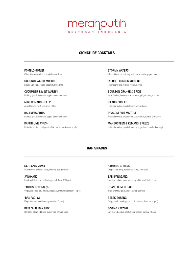 Merah Putih Restaurant Menu | PDF | Indonesian Cuisine | Southeast ...