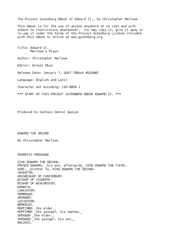 Edward The Second by Marlowe, Christopher, 1564-1593 | PDF