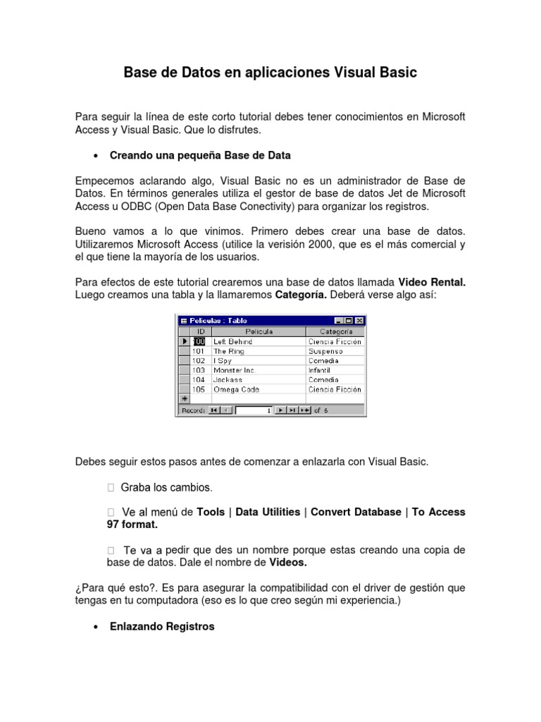 Base de Datos en Aplicaciones Visual Basic | PDF | SQL | Básico