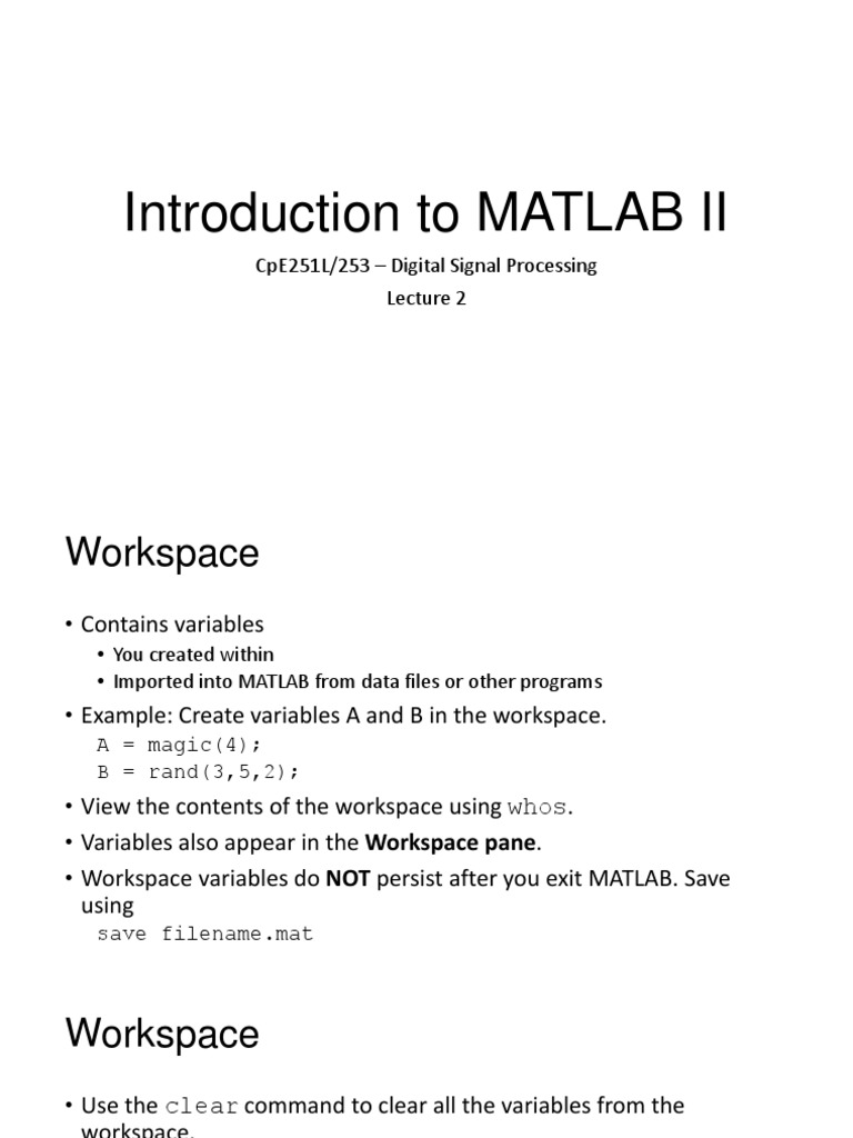 Introduction To Matlab Ii: Cpe251L/253 - Digital Signal Processing | PDF | Parameter (Computer ...