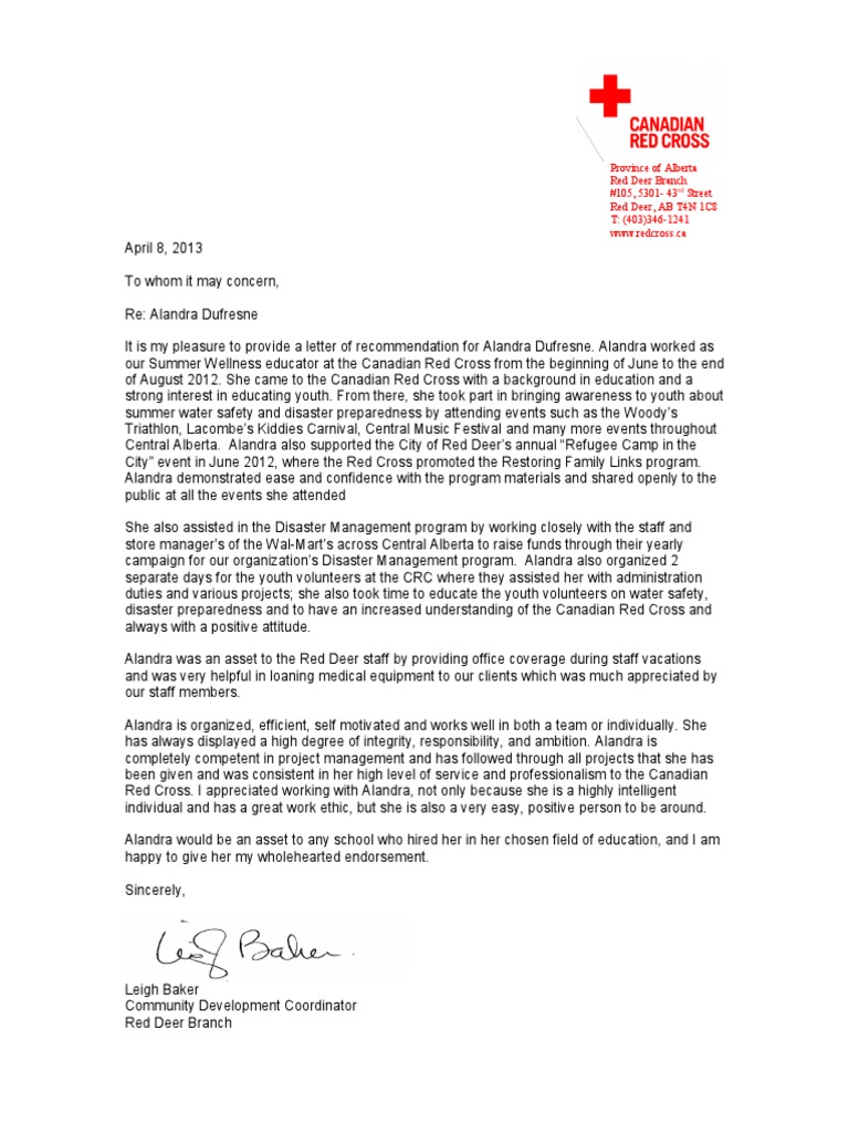 Leigh Baker CRC Reference Letter | PDF | Emergency Management ...