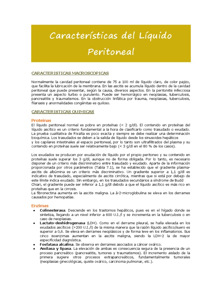 Caracteristicas Del Liquido Peritoneal | PDF | Cirrosis | Las bacterias