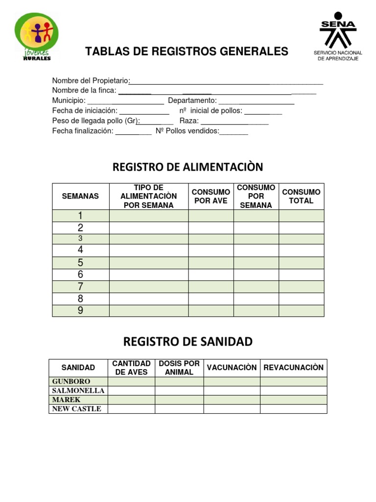 Tablas de Registros Generales
