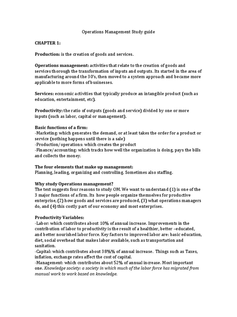 Operations Management Study Guide | PDF | Operations Management ...