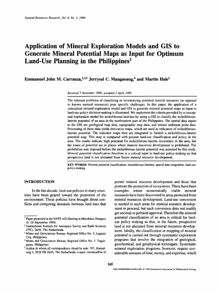 Application of Mineral Exploration Models & GIS To Generate Mineral ...