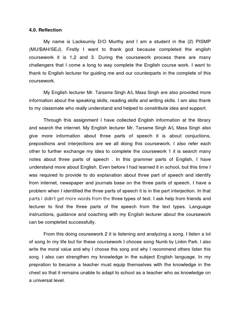 Student reflects on completing English coursework | PDF | English ...
