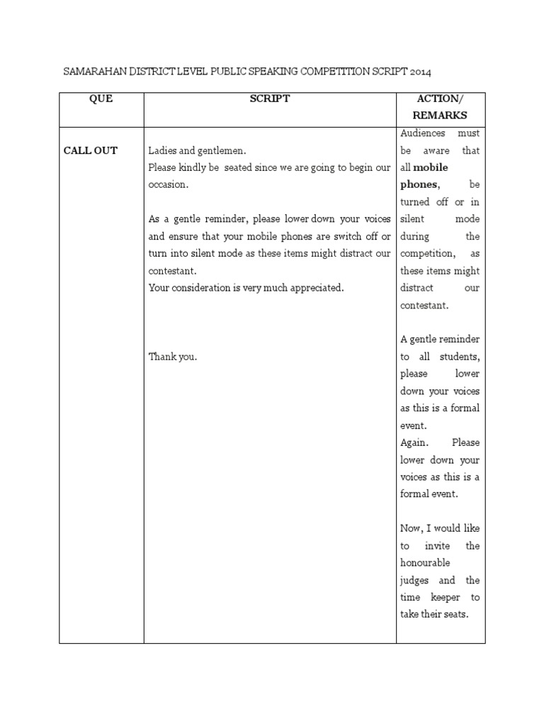 Public Speaking Competition Script | PDF