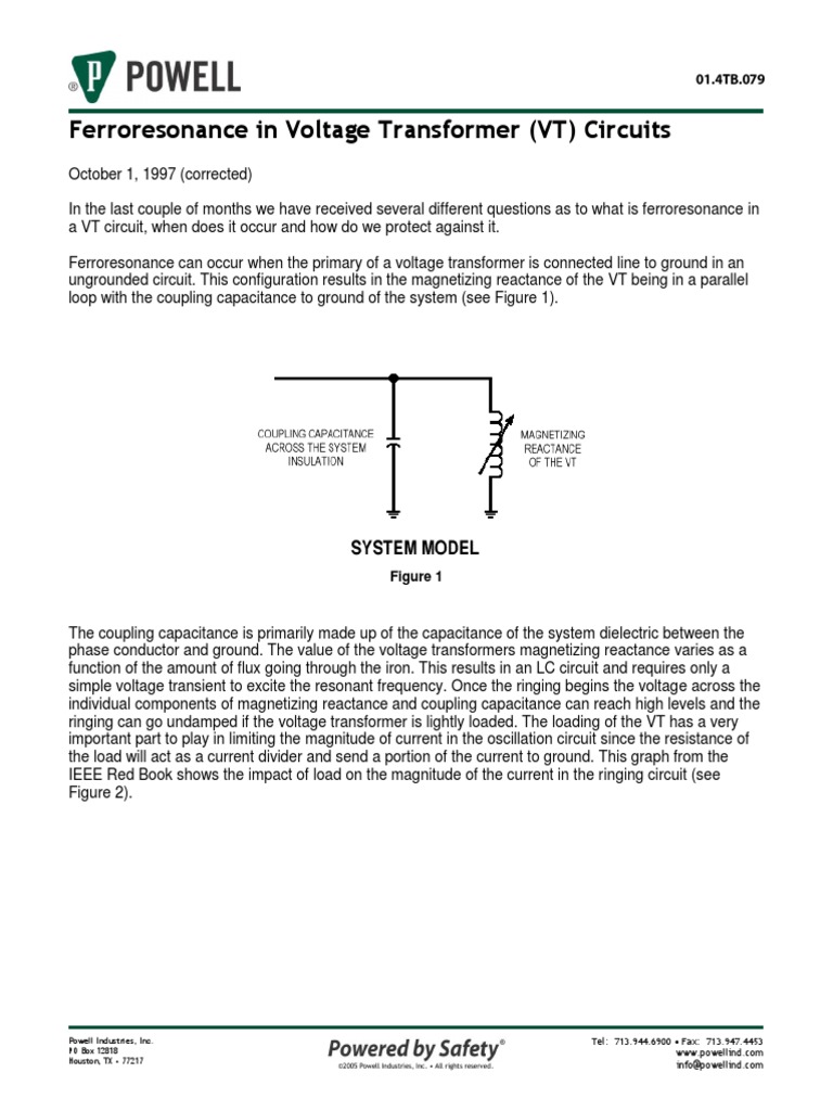 Ferroresonance in Voltage Transformer (VT) Circuits: Powell Industries ...