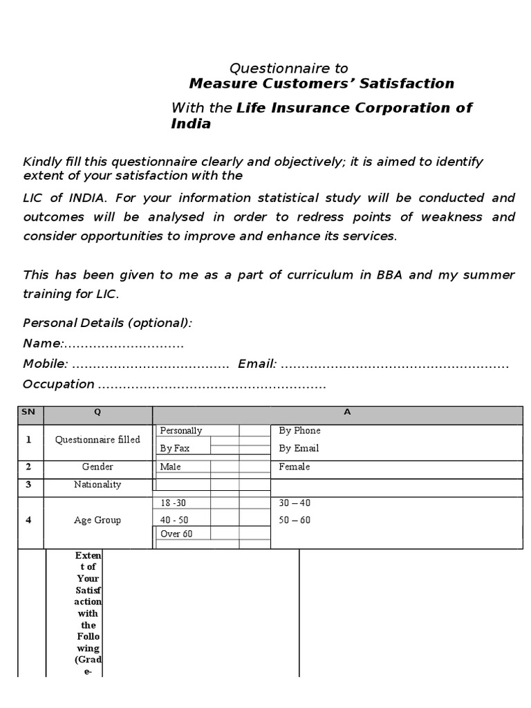 Questionnaire Insurance | PDF | Service Industries | Business