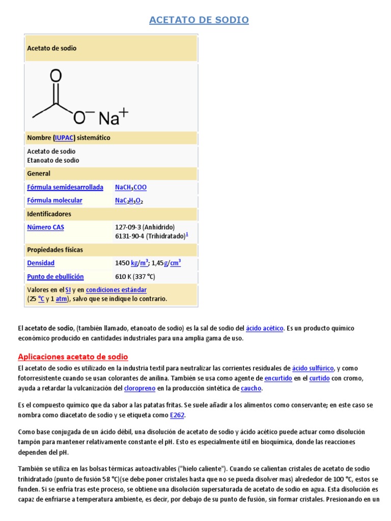 Acetato de Sodio | Sustancias químicas | Compuestos químicos