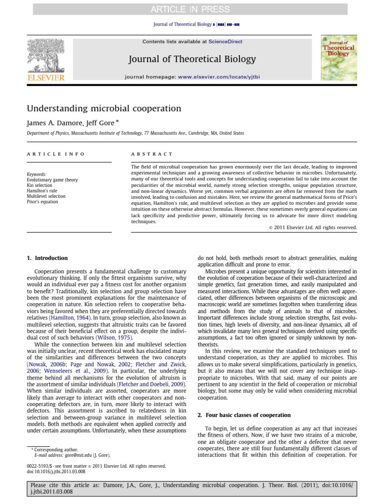 Journal of Theoretical Biology: James A. Damore, Jeff Gore | PDF ...