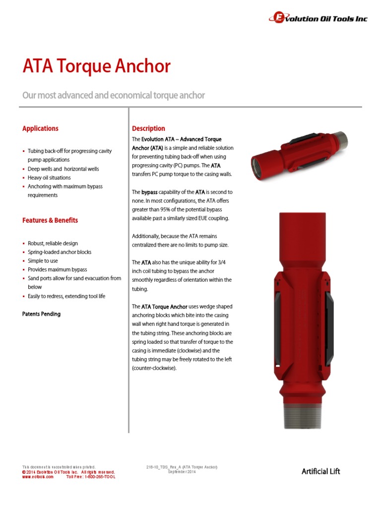 Technical Datasheet ATA Torque Anchor | Download Free PDF | Anchor | Pump