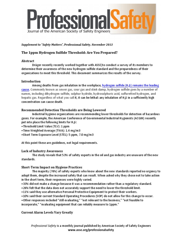 H2S Safety Metrics | Gases | Molecules