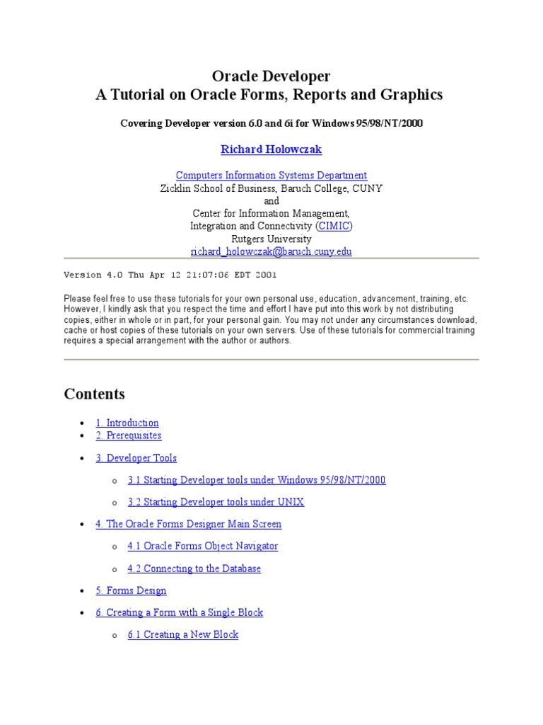 Tutorial On Oracle Forms, Reports and Graphics | PDF | Menu (Computing ...