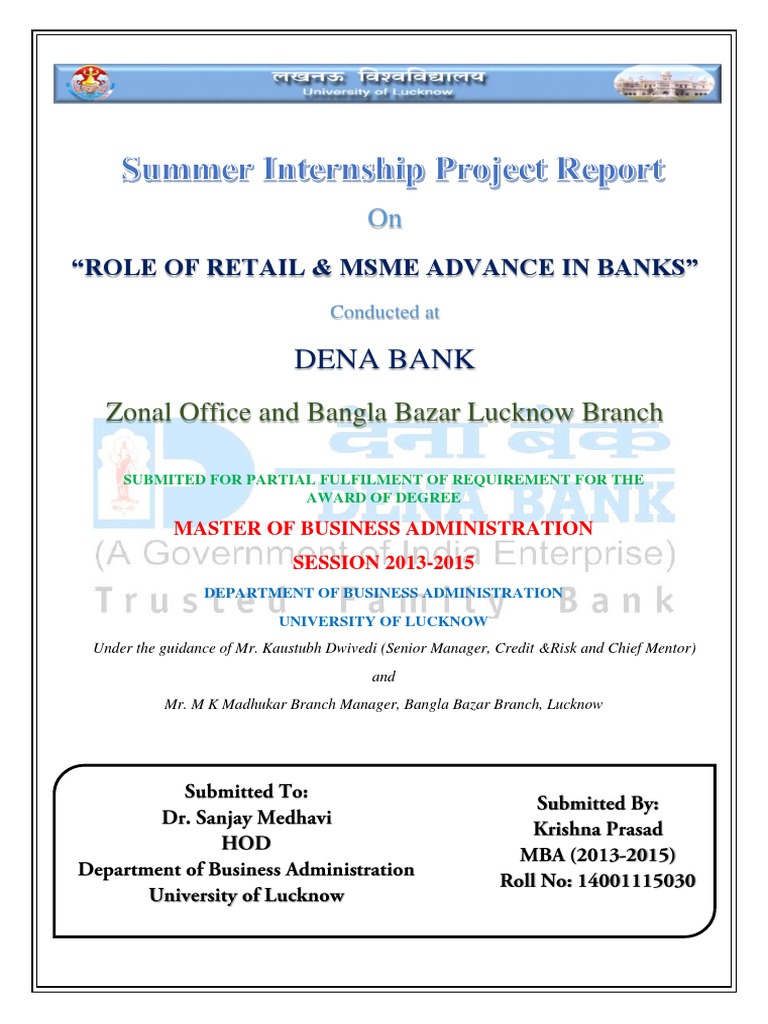 Summer Internship Report - Dena Bank | PDF | Banks | Credit (Finance)