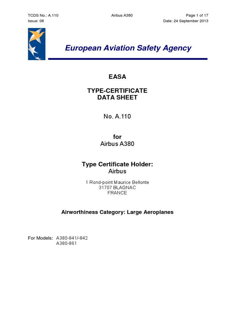 EASA TCDS A.110 Airbus A380 | PDF | Jet Fuel | Aircraft