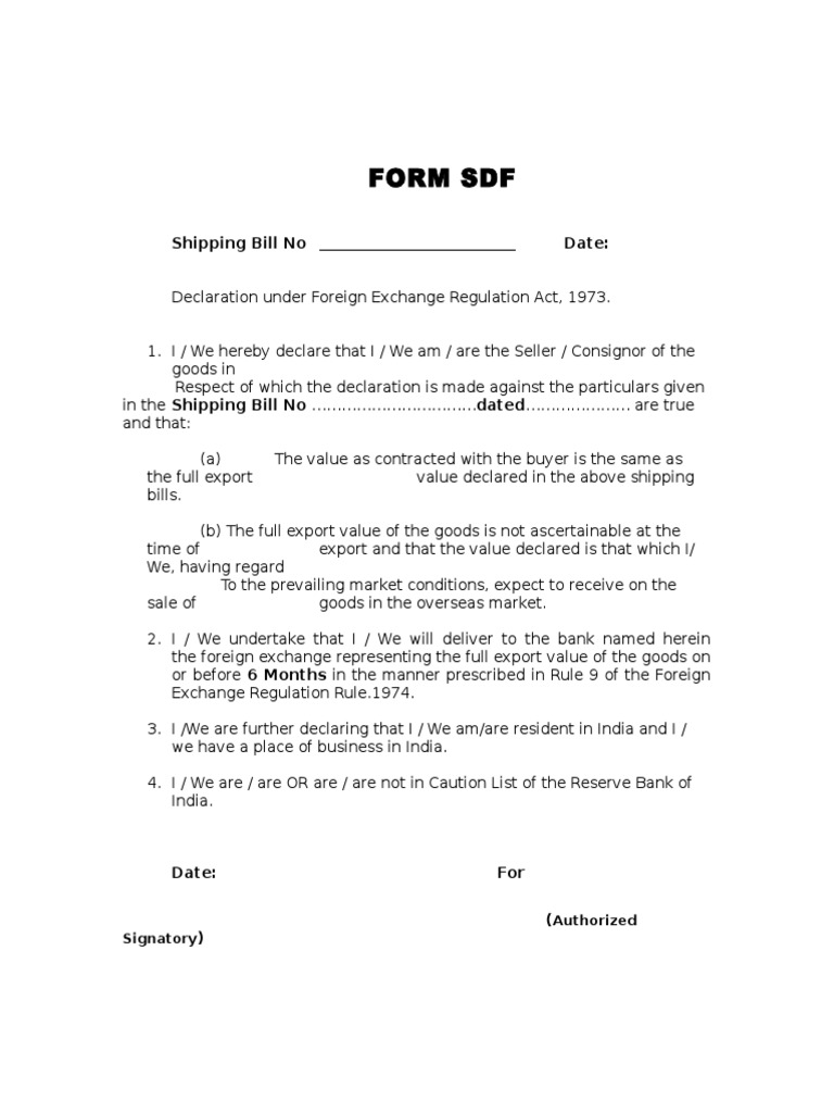 Form SDF: Shipping Bill No Date | PDF