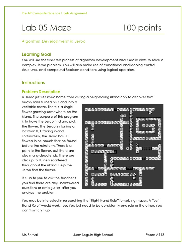 Jeroo Lab 05 Maze | Download Free PDF | Maze | Algorithms