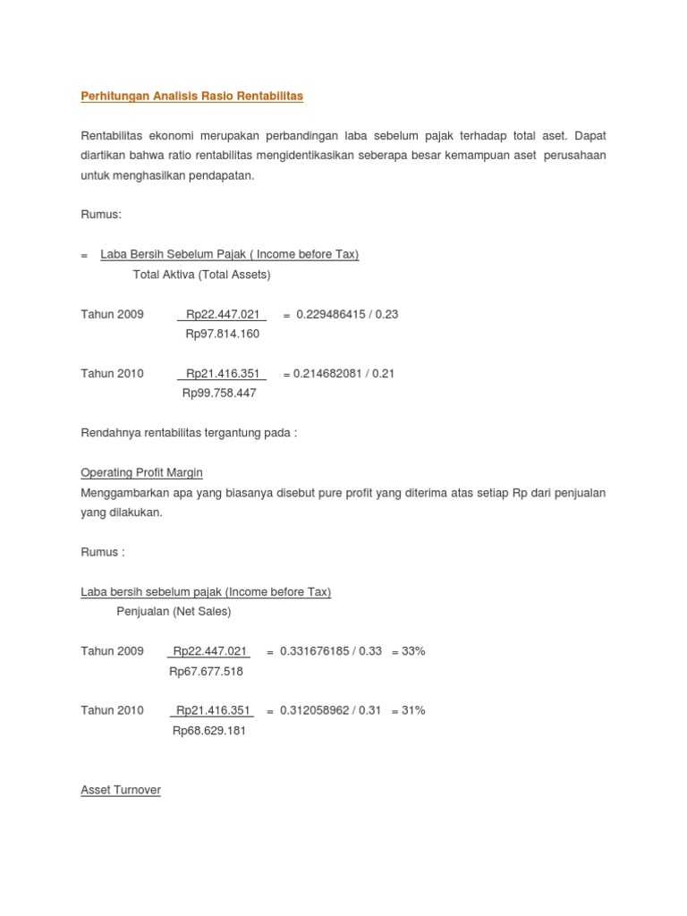 Perhitungan Analisis Rasio Rentabilitas | PDF